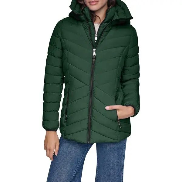 Dkny Water Resistant Lightweight Puffer Jacket With Bib - Hunter