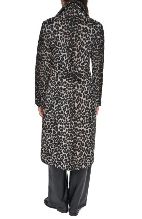 Dkny Single Breasted Bouclé Wool Blend Coat - Leopard