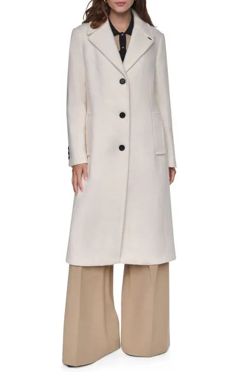 Dkny Single Breasted Bouclé Wool Blend Coat - Pearl