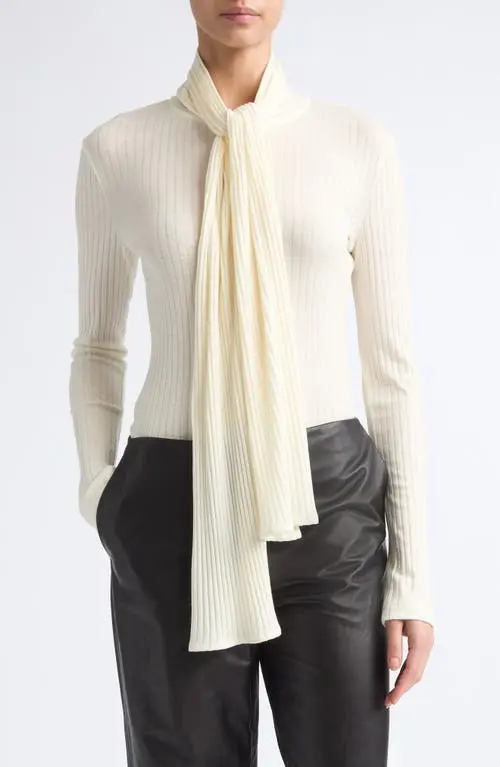 TOTEME Ribbed Tie Neck Blouse - Ecru