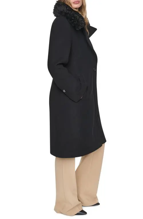 Dkny Faux Fur Collar Wool Blend Coat