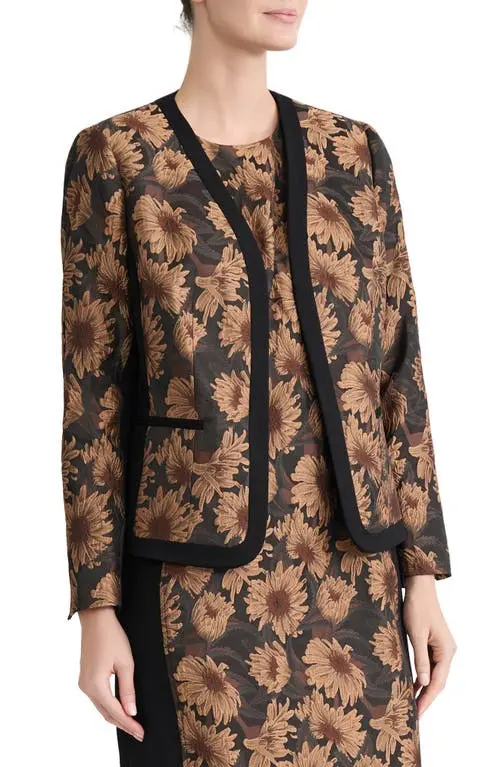 KASPER Floral Jacquard Collarless Jacket