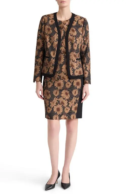 KASPER Floral Jacquard Collarless Jacket