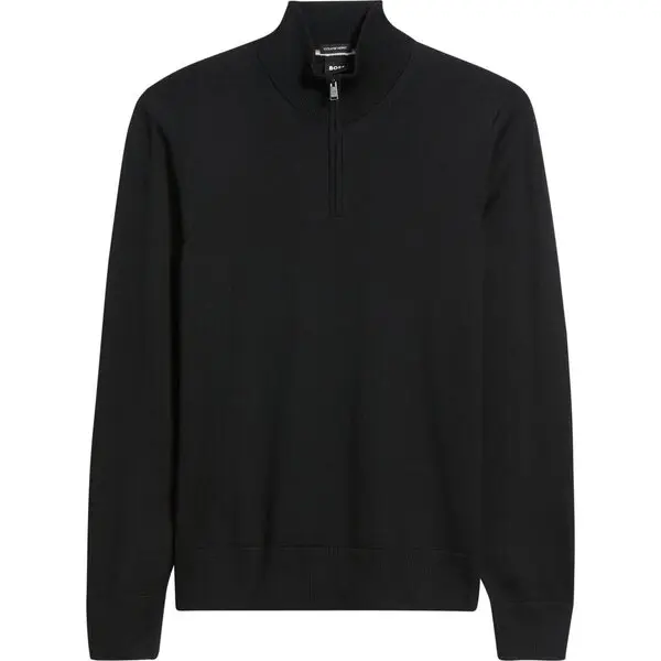 BOSS Ebenji Wool Quarter Zip Sweater - Black