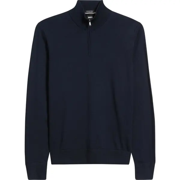 BOSS Ebenji Wool Quarter Zip Sweater - Dark Blue