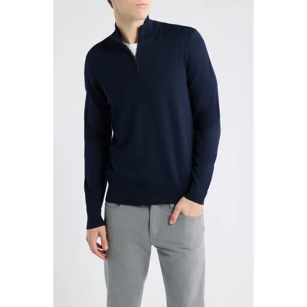 BOSS Ebenji Wool Quarter Zip Sweater - Dark Blue