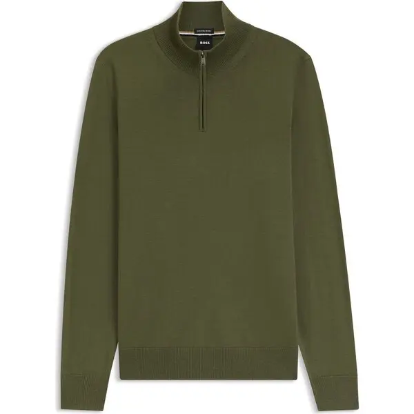 BOSS Ebenji Wool Quarter Zip Sweater - Open Green