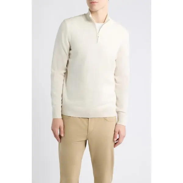 BOSS Ebenji Wool Quarter Zip Sweater - Open White
