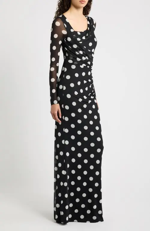 Black Halo Lazul Ruched Long Sleeve Gown