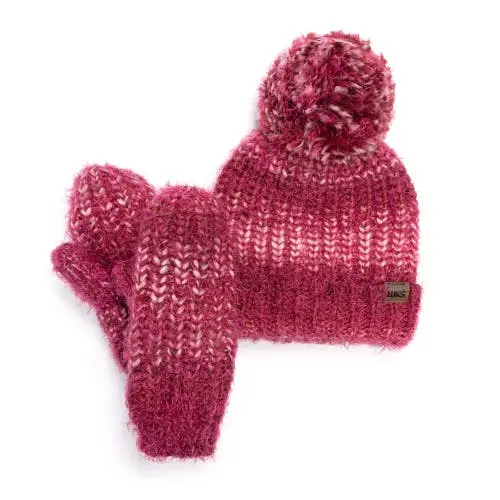 MUK LUKS Chunky Space Dye Eyelash Knit Beanie - Berry Multi