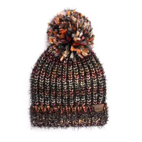 MUK LUKS Chunky Space Dye Eyelash Knit Beanie - Ebony Multi