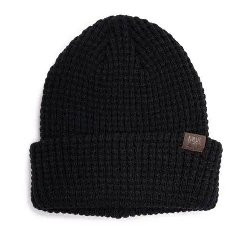 MUK LUKS Cuffed Waffle Stitch Knit Beanie - Ebony