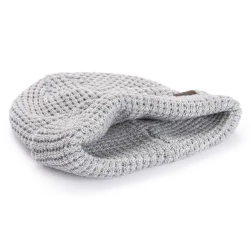 MUK LUKS Cuffed Waffle Stitch Knit Beanie - Medium Grey Heather