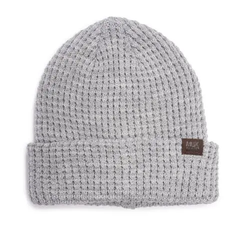 MUK LUKS Cuffed Waffle Stitch Knit Beanie - Medium Grey Heather