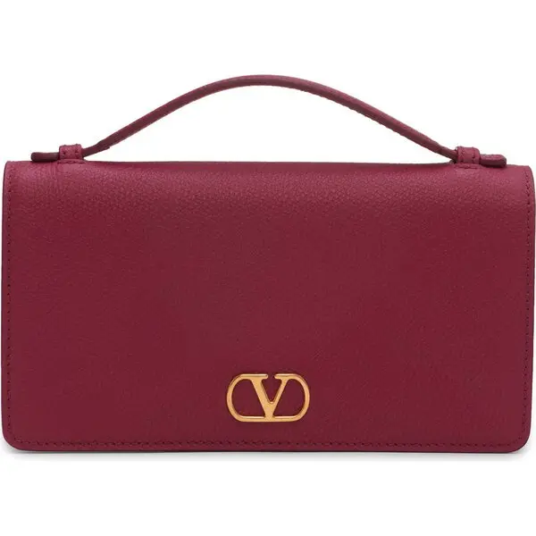 Valentino Garavani Vlogo Signature Leather Wallet On A Chain - Dark Red