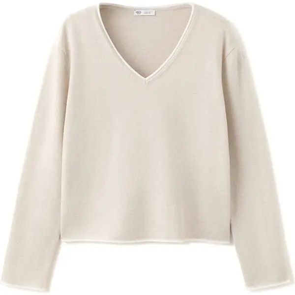 Mango V-neck Sweater - Sand