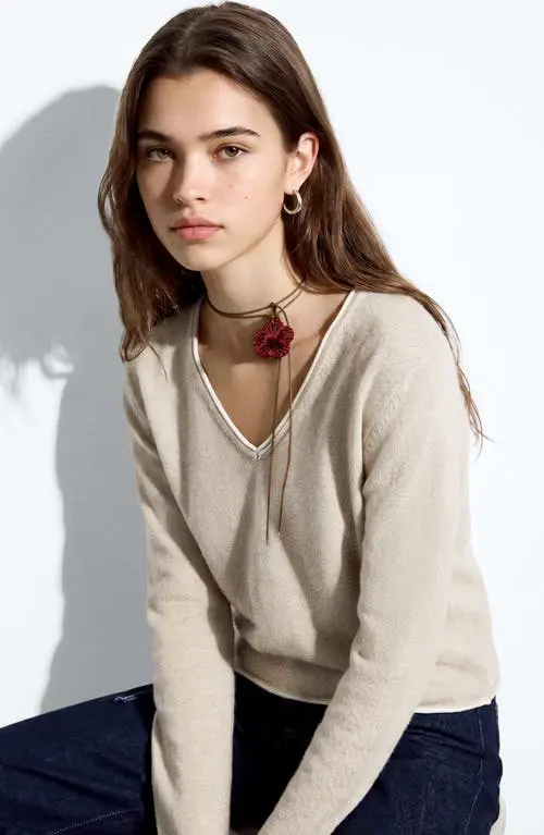 Mango V-neck Sweater - Sand