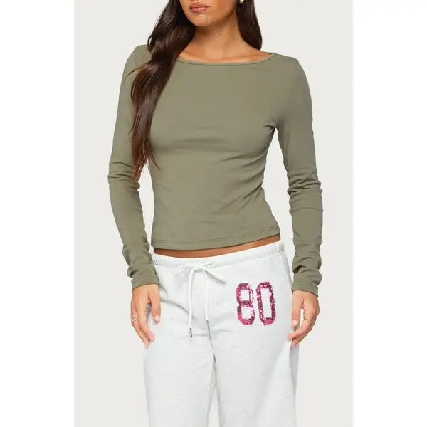 EDIKTED Savi Boat Neck Stretch Cotton Blend Top