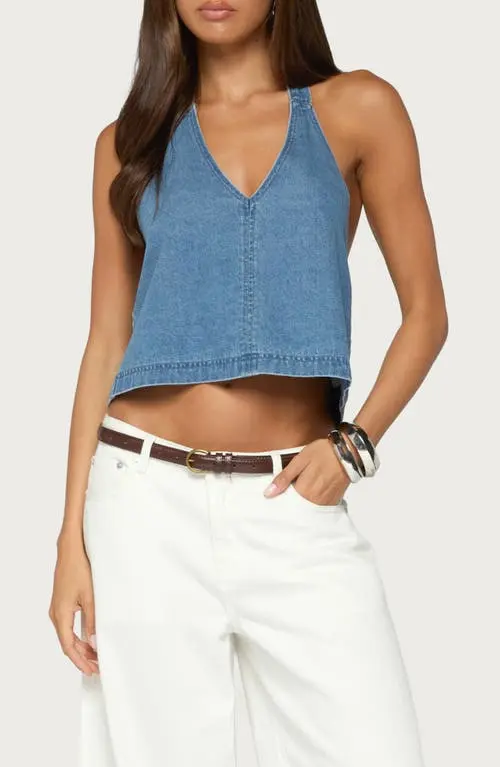 EDIKTED Teddie Backless Denim Halter Top