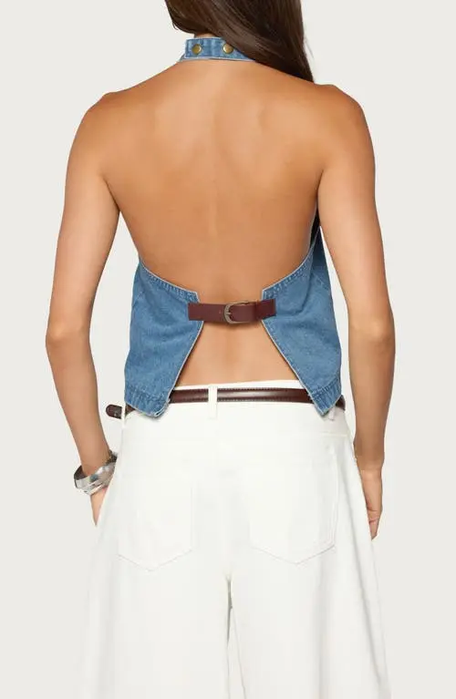 EDIKTED Teddie Backless Denim Halter Top