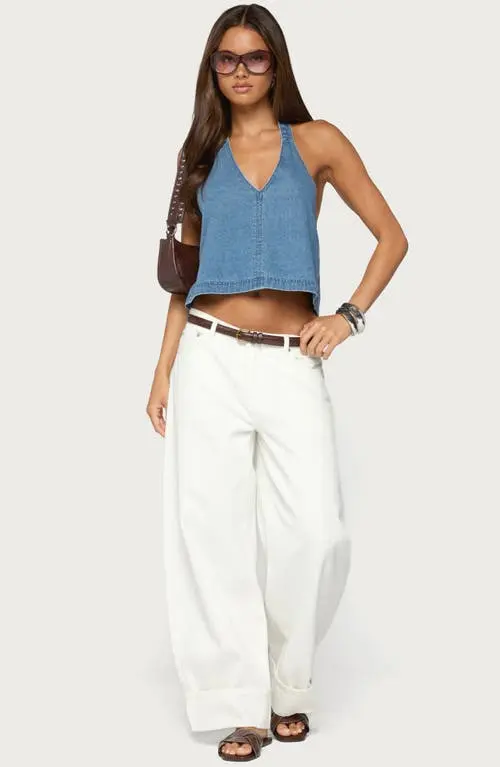 EDIKTED Teddie Backless Denim Halter Top