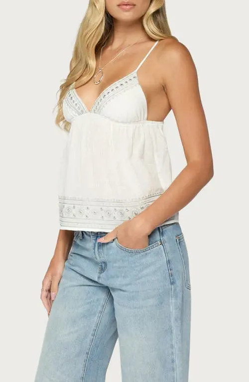 EDIKTED Shilah Embroidered Cotton Babydoll Tank Top
