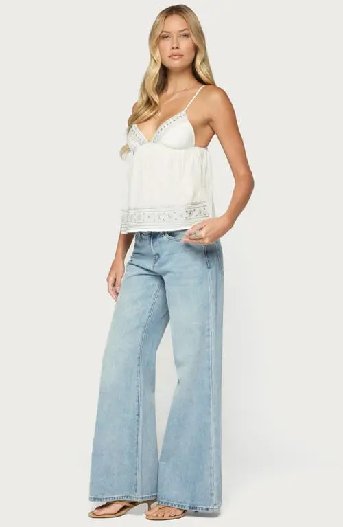 EDIKTED Shilah Embroidered Cotton Babydoll Tank Top