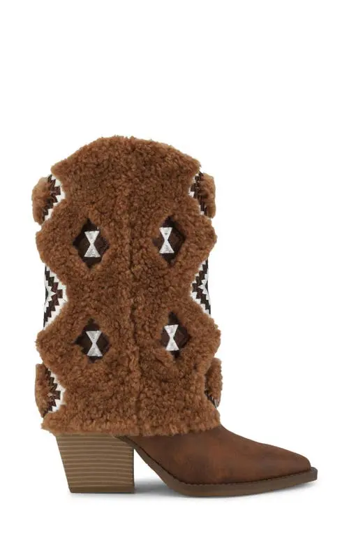 Vintage Havana Big Bear Faux Fur Western Boot - Cognac