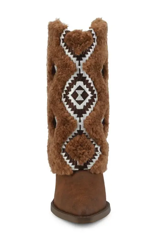 Vintage Havana Big Bear Faux Fur Western Boot - Cognac
