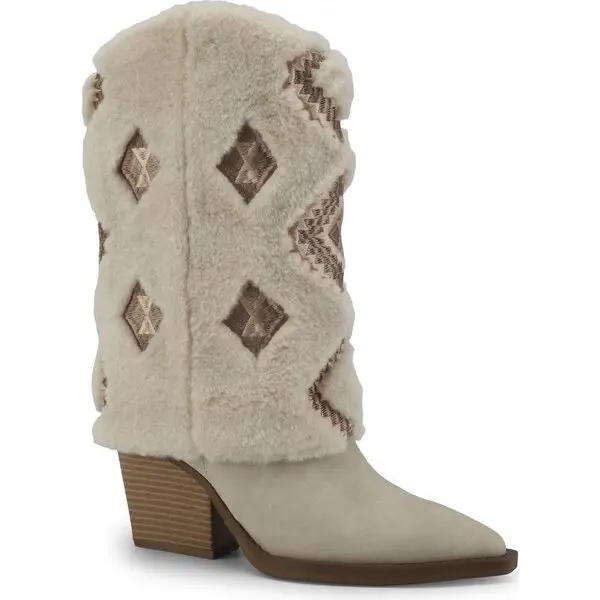 Vintage Havana Big Bear Faux Fur Western Boot - Ivory