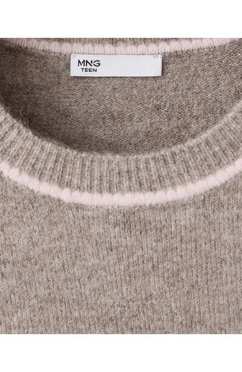 Mango Contrast Detail Crewneck Sweater