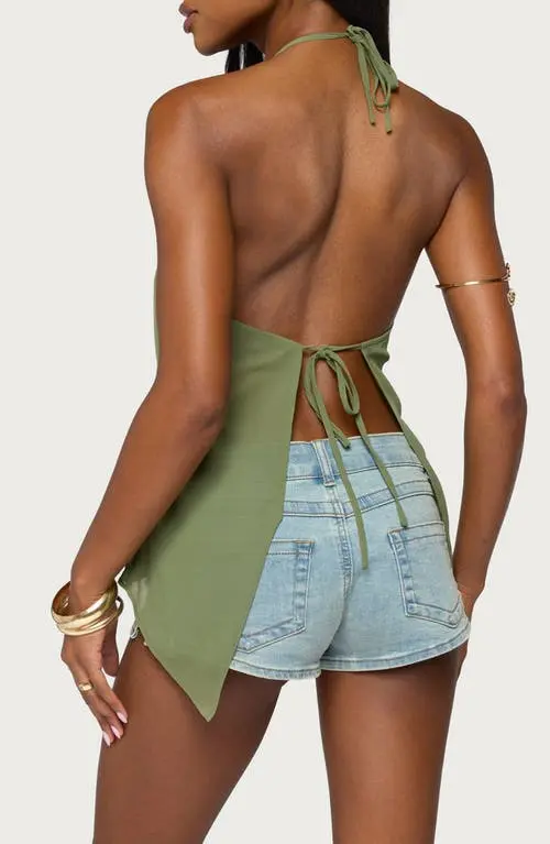 EDIKTED Split Open Back Chiffon Halter Top
