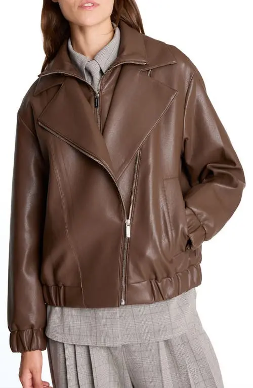 KENNETH COLE Asymmetrical Zip Faux Leather Moto Jacket