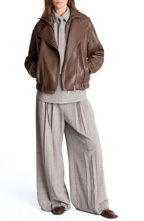 KENNETH COLE Asymmetrical Zip Faux Leather Moto Jacket