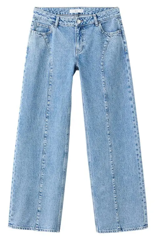 Mango Studded Seam Wide Leg Jeans - Medium Blue