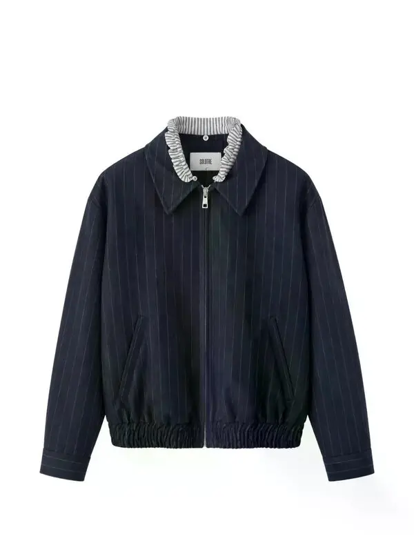 SOLOTRE Pinstripe-pattern Elasticated-hem Jacket - Blue
