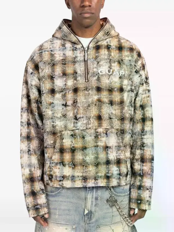 GUAPI Skeleton Plaid-print Hoodie - Neutrals