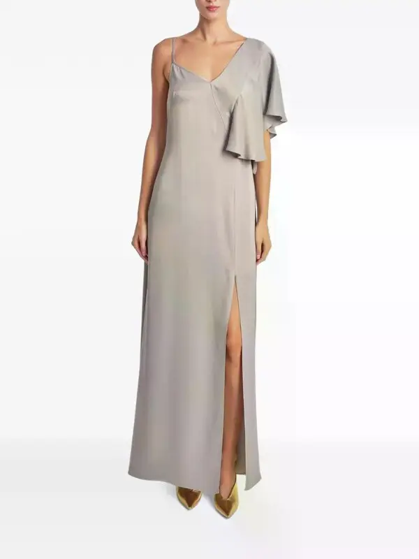 IRINA SCHROTTER Danielle Ruffled Asymmetric-neck Maxi Dress - Grey