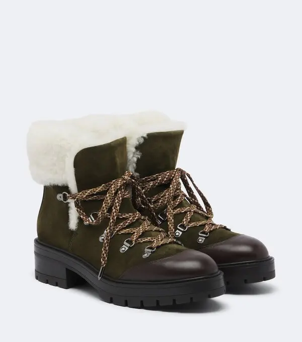 AQUAZZURA Val Disere Suede Lace-up Boots - Green