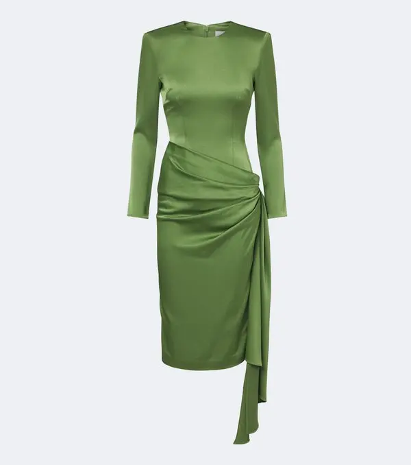 Alex Perry Draped Crêpe Satin Midi Dress - Green