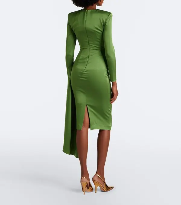 Alex Perry Draped Crêpe Satin Midi Dress - Green