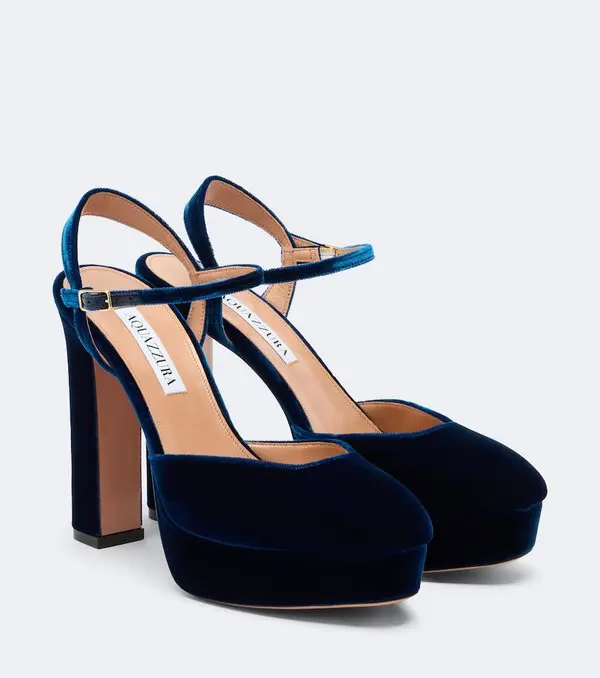 AQUAZZURA Amira Velvet Platform Slingback Pumps
