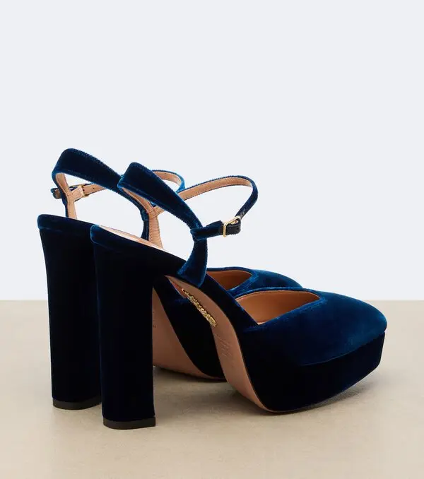 AQUAZZURA Amira Velvet Platform Slingback Pumps