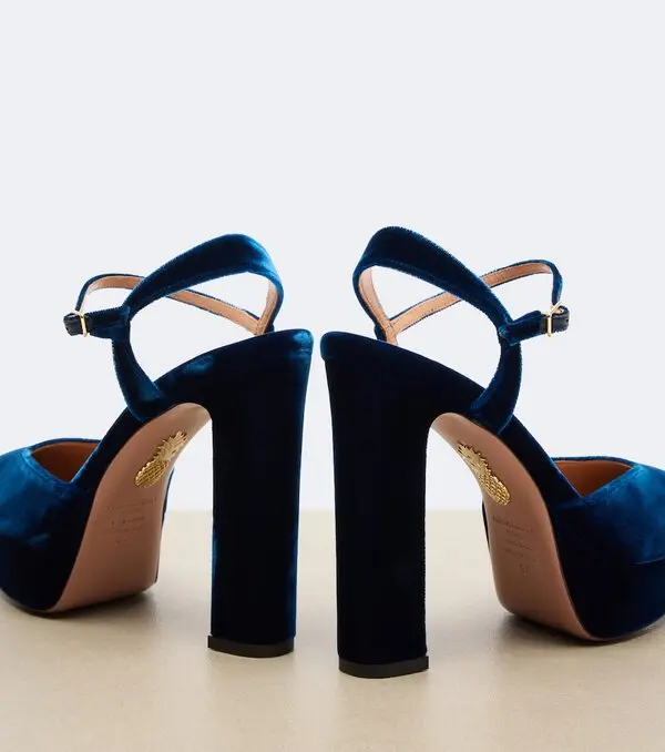 AQUAZZURA Amira Velvet Platform Slingback Pumps