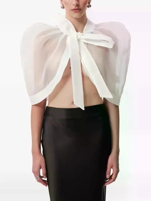 CONCEPTO Fade Bow-detail Puff-sleeve Sheer Cape - Black