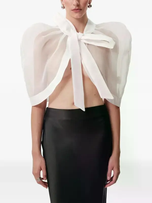 CONCEPTO Fade Bow-detail Puff-sleeve Sheer Cape - Black