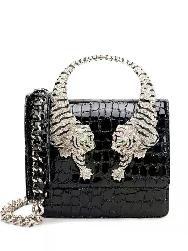 Roberto Cavalli Croc-effect Tiger-handle Clutch Bag