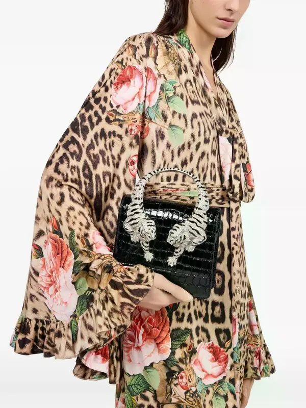 Roberto Cavalli Croc-effect Tiger-handle Clutch Bag