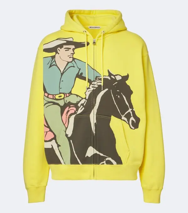 JW Anderson Printed Cotton Jersey Hoodie - Yellow