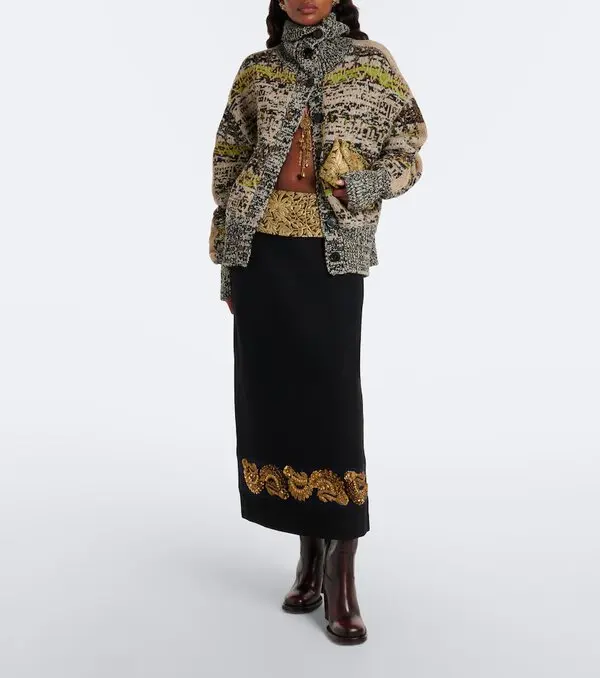 Dries Van Noten Jacquard Wool And Cashmere Cardigan
